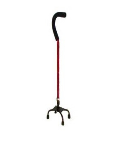 Baston de Aluminio 4 Apoyos con Base Chica Mango Cuello de Ganso Color Vino