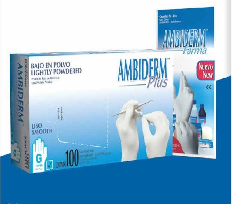 Guante no Esteril Plus Ambiderm Blanco Mediano con 100 pzas