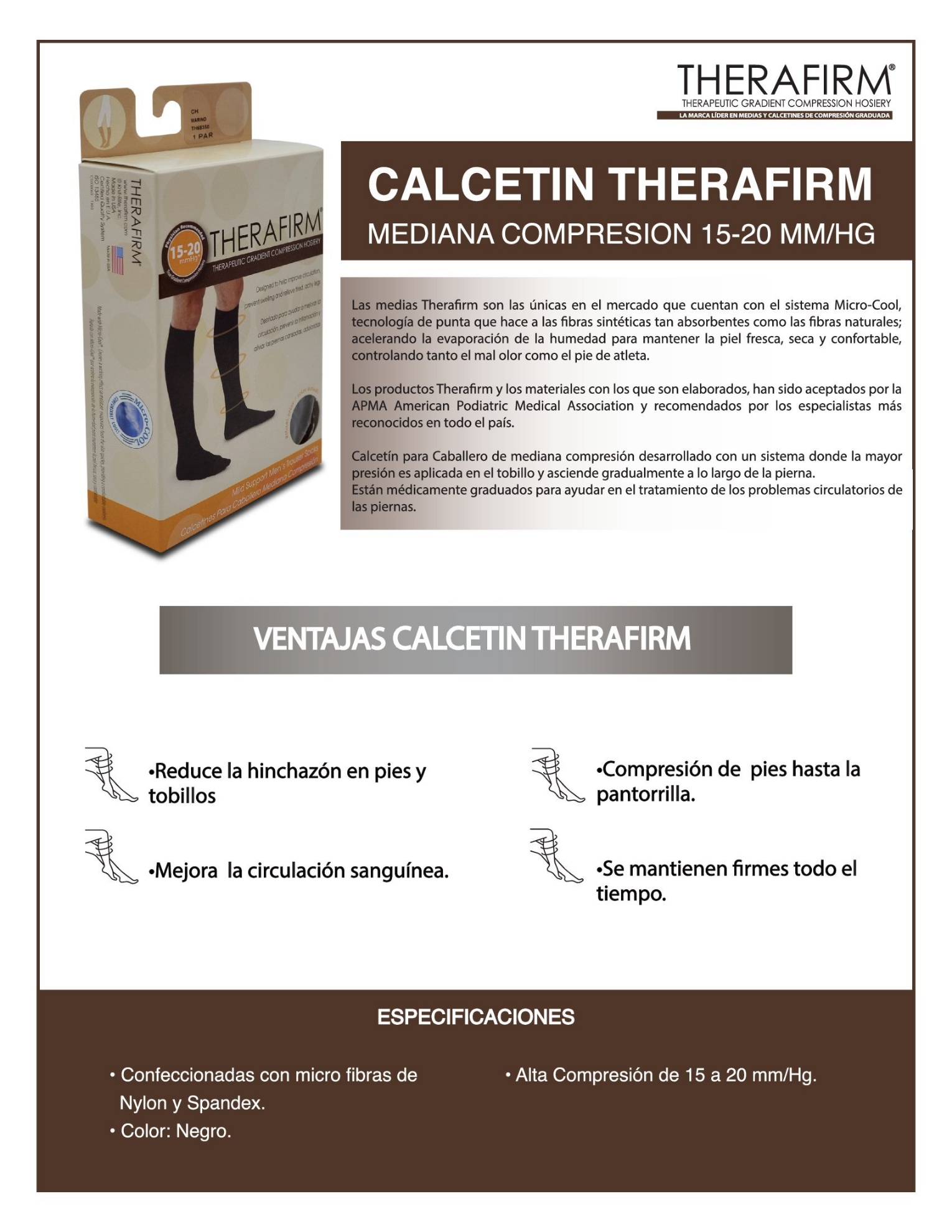 Calcetin Therafirm Mediana Compresion (15-20 Mmhg) Dama Talla Mediana ...